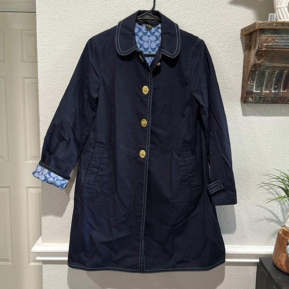 Coach | Jackets & Coats | Coach Navy Gold Buckle Trench Rain Jacket ...